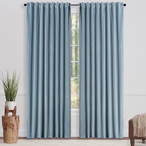 Chanasya Solid Velvet Curtains - Classy and Solid Drapes for Living Room or Bedroom - 52" x 84" - Slate Blue, 2 Panels