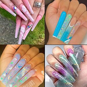 500 Pcs Clear Extra Long C Curve False Nail Tips,XXL Deep C Curve Acrylic Fake Nail Tips with Bag for Nail Salon and DIY, Extra Long French Nail Tips Half Cover Straight Square Nail Tips 10 Sizes