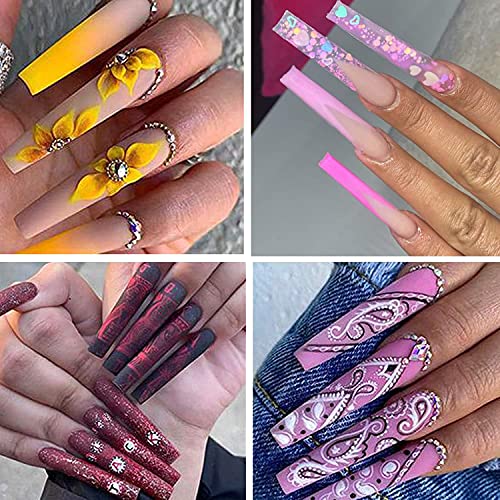 500 Pcs Clear Extra Long C Curve False Nail Tips,XXL Deep C Curve Acrylic Fake Nail Tips with Bag for Nail Salon and DIY, Extra Long French Nail Tips Half Cover Straight Square Nail Tips 10 Sizes