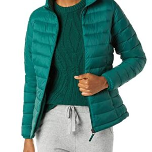 Amazon Essentials Women's Lightweight Long-Sleeve Water-Resistant Puffer Jacket (Available in Plus Size), Dark Emerald Green, X-Large