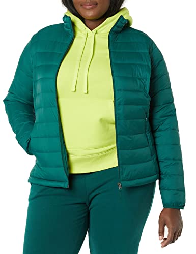 Amazon Essentials Women's Lightweight Long-Sleeve Water-Resistant Puffer Jacket (Available in Plus Size), Dark Emerald Green, X-Large