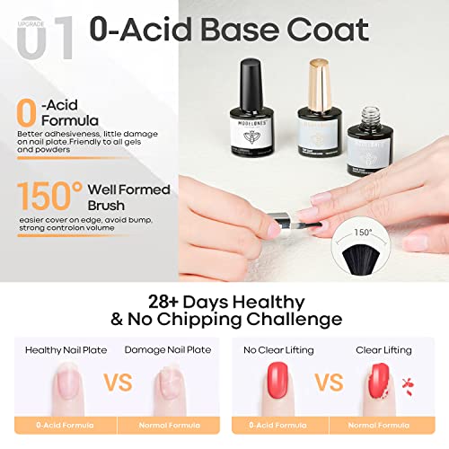 modelones Gel Top Coat and Base Coat With Nail Primer, 3Pcs No Wipe Base and top coat Gel Nail Polish Nail Bond Primer, 10ml New Upgraded Formula Long-Lasting Gel Nail kit