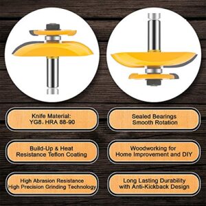 OLETBE Router Bit Set 1/2 Inch Shank 3 PCS Round Over Raised Panel Cabinet Door Ogee Rail and Stile Router Bits, Woodworking Wood Cutter, Wood Carbide Milling Tool(Gold)