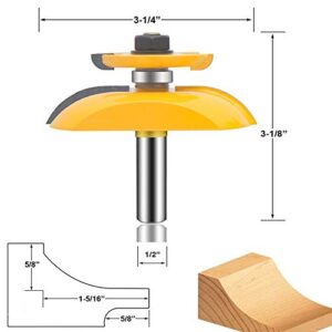 OLETBE Router Bit Set 1/2 Inch Shank 3 PCS Round Over Raised Panel Cabinet Door Ogee Rail and Stile Router Bits, Woodworking Wood Cutter, Wood Carbide Milling Tool(Gold)