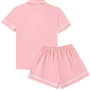 LYANER Women's Cotton Pajamas Set Button Short Sleeve Shirt with Shorts Set PJs Loungewear Pink Medium