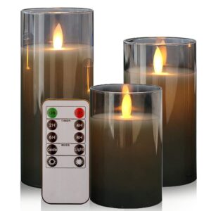 led flameless candle premium black glass with remote control battery operated flickering warm light led pillar candles real wax wick 3 pack d 3" h 4" 5" 6" home decor premium black