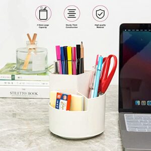 Siveit Rotating Pen Holder, 3 Slots 360-Degree Spinning Pencil Pen Desktop Organizer Cute Pencil Cup Pot for Home, Office, Kids (White)