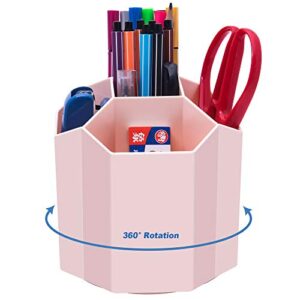 siveit pen holder, 360° rotating 5 grid pen holder stand office supplies storage organize for desk cute pencil cup pot for home, office, kids (peach pink)