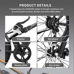 aostirmotor 750W Electric Bike for Adults 26"×4" Fat Tire 48V 13AH Lithium Battery Electric Bicycles, 28MPH E Bike for Adults, Shimano 7 Speed Mountain Bike (Black)