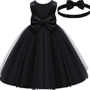 Baby Flower Girl Party Wedding Black Dress, Sleeveless Floor Length Tutu Tulle Dance Gown Infant 0-3 Months