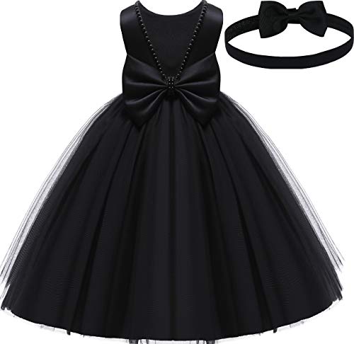 Baby Flower Girl Party Wedding Black Dress, Sleeveless Floor Length Tutu Tulle Dance Gown Infant 0-3 Months