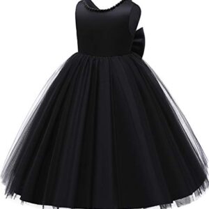 Baby Flower Girl Party Wedding Black Dress, Sleeveless Floor Length Tutu Tulle Dance Gown Infant 0-3 Months