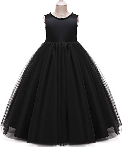 Baby Flower Girl Party Wedding Black Dress, Sleeveless Floor Length Tutu Tulle Dance Gown Infant 0-3 Months