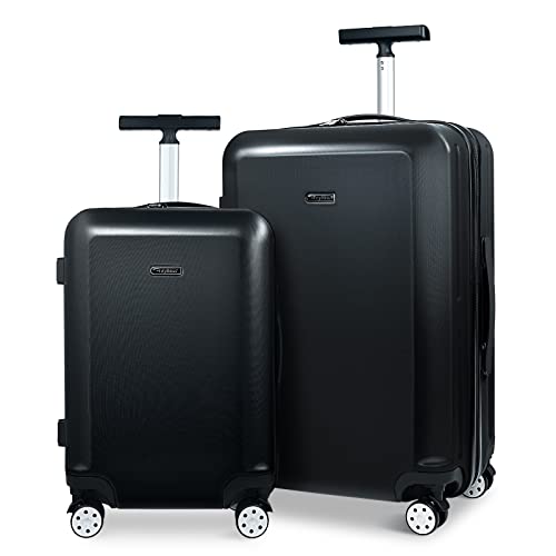 GigabitBest Hardside Luggage Set of 2 Piece Suitcase Set of 2 with Spinner Wheels Carry On Luggage Airline Approved and Built-In TSA Lock, Black