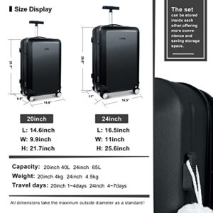 GigabitBest Hardside Luggage Set of 2 Piece Suitcase Set of 2 with Spinner Wheels Carry On Luggage Airline Approved and Built-In TSA Lock, Black