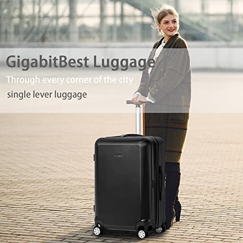 GigabitBest Hardside Luggage Set of 2 Piece Suitcase Set of 2 with Spinner Wheels Carry On Luggage Airline Approved and Built-In TSA Lock, Black