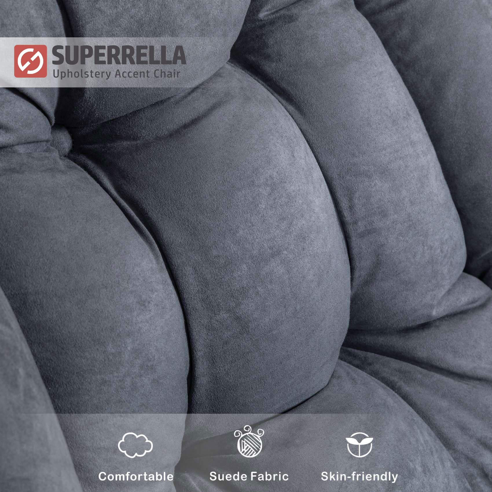 Superrella Modern Soft Accent Chair Living Room Upholstered Single Armchair High Back Lazy Sofa (Cool Grey with Footrest)