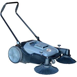 tomahawk industrial 38" walk behind push sweeper with triple power side brooms floor cleaning of dust litter grass