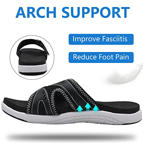 COFACE Mens Sport Recovery Sandals Plantar Fasciitis Soft Cushion Lightweight Orthotic Slides for Men Black Size 13