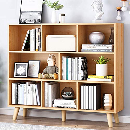 IOTXY Wooden Open Shelf Bookcase - 3-Tier Floor Standing Display Cabinet Rack with Legs, 8 Cubes Bookshelf, Pear Yellow