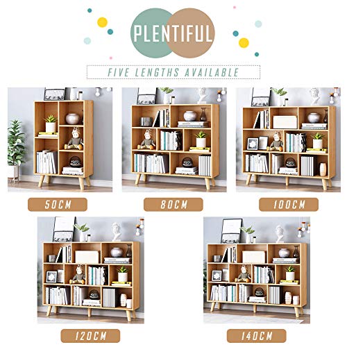 IOTXY Wooden Open Shelf Bookcase - 3-Tier Floor Standing Display Cabinet Rack with Legs, 8 Cubes Bookshelf, Pear Yellow