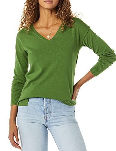 Amazon Essentials Women's Lightweight Long-Sleeve V-Neck Tunic Sweater (Available in Plus Size), Green, Small