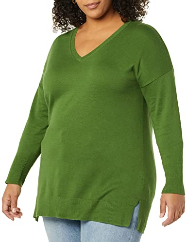 Amazon Essentials Women's Lightweight Long-Sleeve V-Neck Tunic Sweater (Available in Plus Size), Green, Small