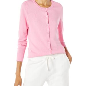 Amazon Essentials Women's Lightweight Crewneck Cardigan Sweater (Available in Plus Size), Pink, Medium