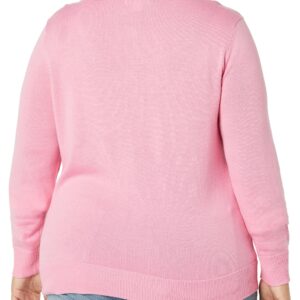 Amazon Essentials Women's Lightweight Crewneck Cardigan Sweater (Available in Plus Size), Pink, Medium