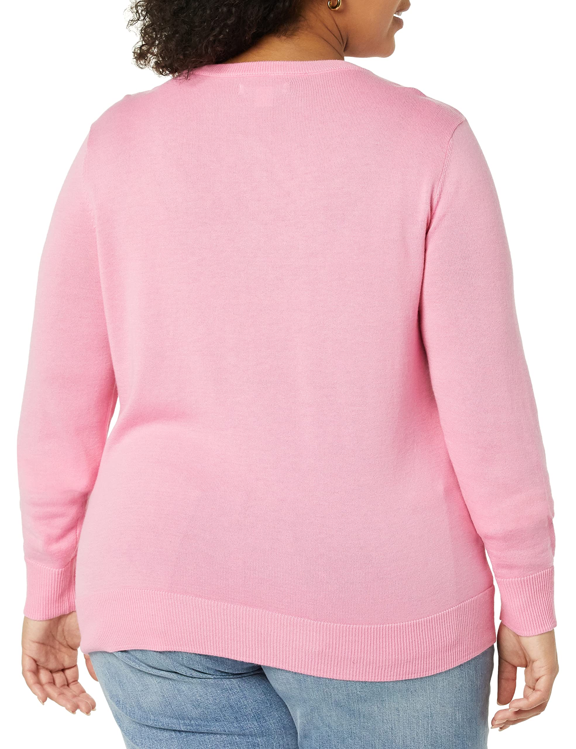 Amazon Essentials Women's Lightweight Crewneck Cardigan Sweater (Available in Plus Size), Pink, Medium