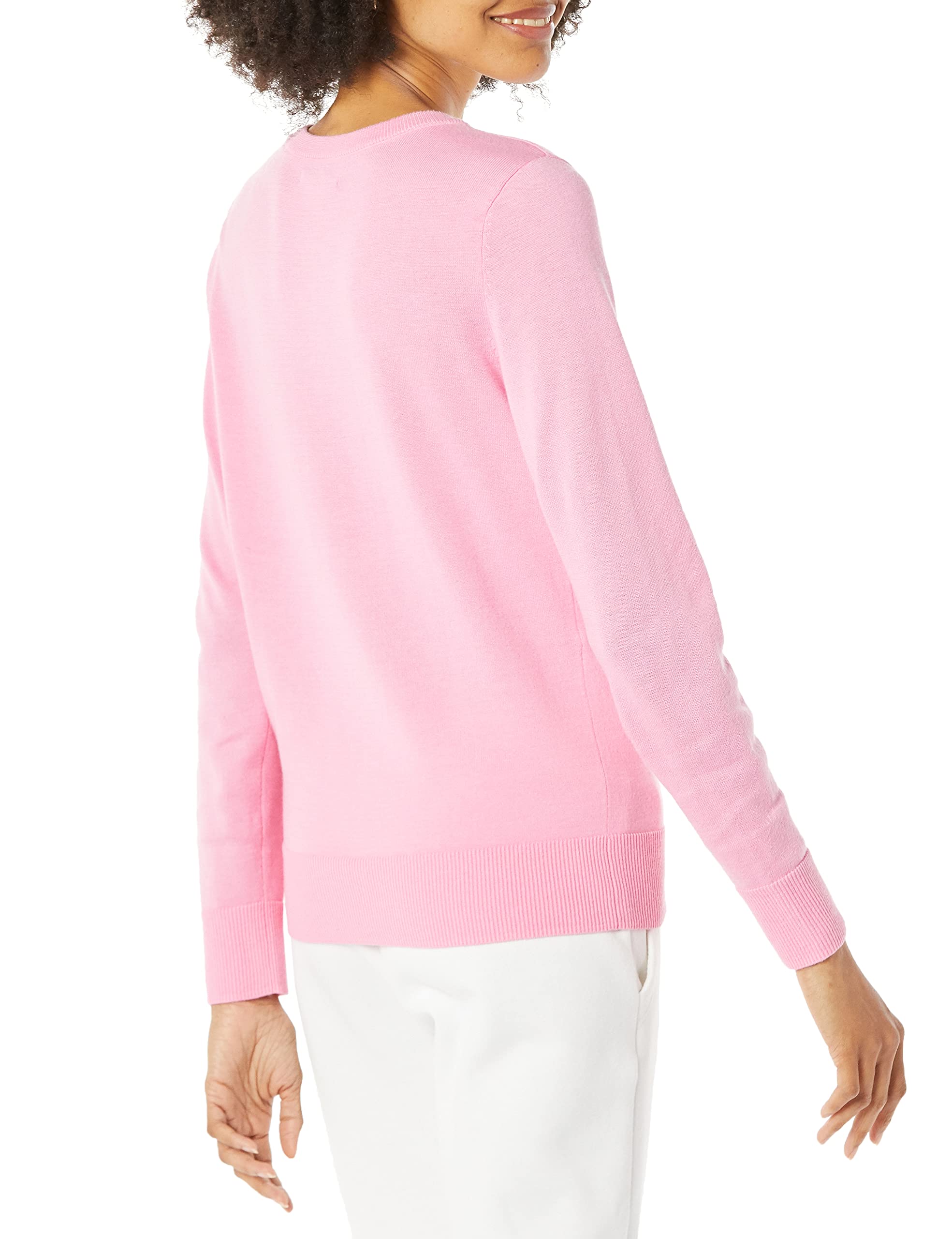 Amazon Essentials Women's Lightweight Crewneck Cardigan Sweater (Available in Plus Size), Pink, Medium