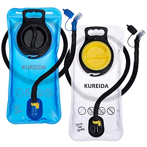 KUREIDA Hydration Bladder 2 Liter,Water Bladder with Insulated Tube,BPA Free,Leak Proof,Hydration Reservoir for Hiking,White and Blue.