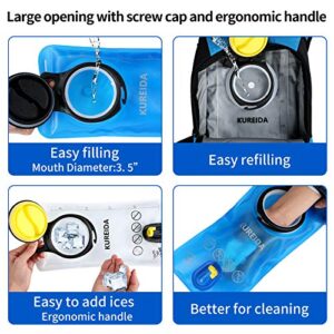 KUREIDA Hydration Bladder 2 Liter,Water Bladder with Insulated Tube,BPA Free,Leak Proof,Hydration Reservoir for Hiking,White and Blue.