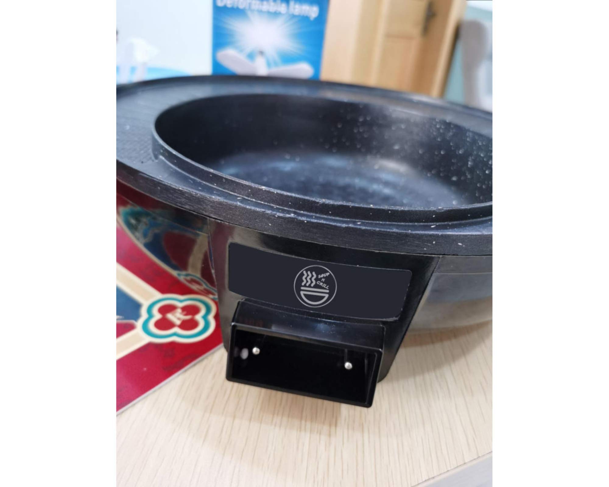 Soup N Grill Circular Edition Hotpot Grill Combo Indoor Korean BBQ, Shabu Shabu Electric Hot Pot with Divider, Portable with Free Strainer Scoops, Extra Long Chopsticks, Tongs, Cloths, Smokeless Grill