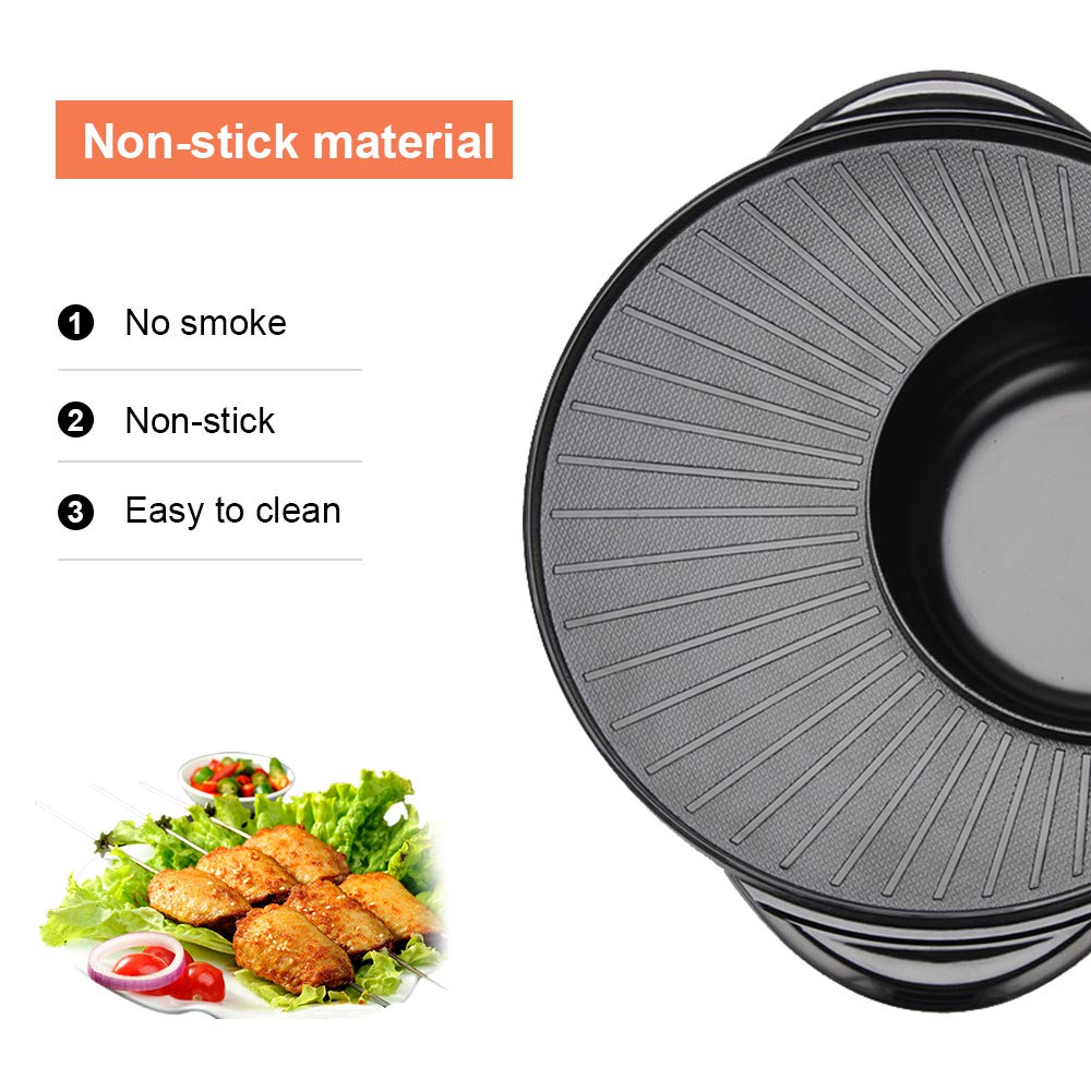 Soup N Grill Circular Edition Hotpot Grill Combo Indoor Korean BBQ, Shabu Shabu Electric Hot Pot with Divider, Portable with Free Strainer Scoops, Extra Long Chopsticks, Tongs, Cloths, Smokeless Grill