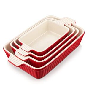 MALACASA Casserole Dishes for Oven, Porcelain Baking Dishes, Ceramic Bakeware Sets of 4, Rectangular Lasagna Pans Deep with Handles for Baking Cake Kitchen, Red (9.4"/11.1"/12.2"/14.7"), Series BAKE.BAKE