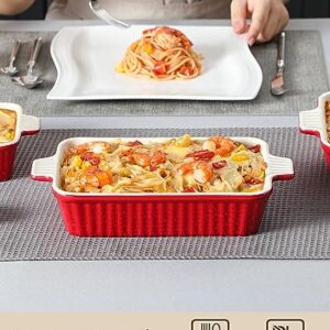 MALACASA Casserole Dishes for Oven, Porcelain Baking Dishes, Ceramic Bakeware Sets of 4, Rectangular Lasagna Pans Deep with Handles for Baking Cake Kitchen, Red (9.4"/11.1"/12.2"/14.7"), Series BAKE.BAKE