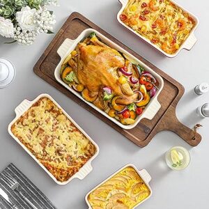 MALACASA Casserole Dishes for Oven, Porcelain Baking Dishes, Ceramic Bakeware Sets of 4, Rectangular Lasagna Pans Deep with Handles for Baking Cake Kitchen, Red (9.4"/11.1"/12.2"/14.7"), Series BAKE.BAKE