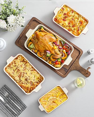 MALACASA Casserole Dishes for Oven, Porcelain Baking Dishes, Ceramic Bakeware Sets of 4, Rectangular Lasagna Pans Deep with Handles for Baking Cake Kitchen, Red (9.4"/11.1"/12.2"/14.7"), Series BAKE.BAKE