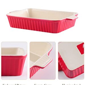 MALACASA Casserole Dishes for Oven, Porcelain Baking Dishes, Ceramic Bakeware Sets of 4, Rectangular Lasagna Pans Deep with Handles for Baking Cake Kitchen, Red (9.4"/11.1"/12.2"/14.7"), Series BAKE.BAKE