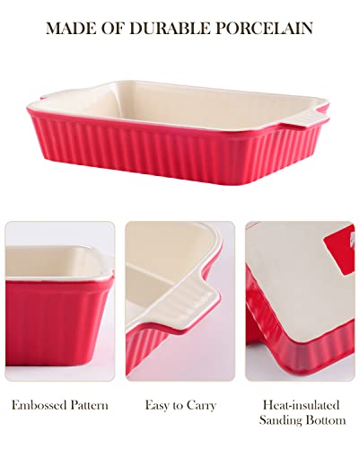 MALACASA Casserole Dishes for Oven, Porcelain Baking Dishes, Ceramic Bakeware Sets of 4, Rectangular Lasagna Pans Deep with Handles for Baking Cake Kitchen, Red (9.4"/11.1"/12.2"/14.7"), Series BAKE.BAKE