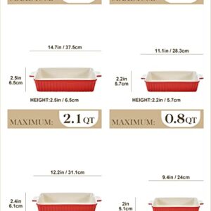 MALACASA Casserole Dishes for Oven, Porcelain Baking Dishes, Ceramic Bakeware Sets of 4, Rectangular Lasagna Pans Deep with Handles for Baking Cake Kitchen, Red (9.4"/11.1"/12.2"/14.7"), Series BAKE.BAKE