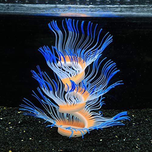 Filhome Glowing Fish Tank Decorations Plants, 4 pcs Glow Aquarium Decoration Plants Kit Glowing Sea Anemone Coral Ornaments