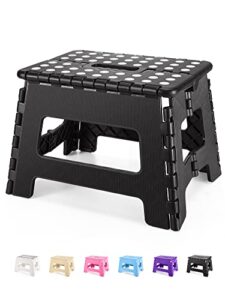 dyforce folding step stool 9", durable kids heavy duty step stools for adults, compact light-weight toddler step stool for kitchen, bathroom, holds up to 300 lbs (black)