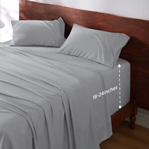 bedsure deep pocket queen sheets set - fits mattresses up to 24" thick, 4 piece air mattress sheets with deep pocket, moisture wicking soft cooling bedding sheets & pillowcases, light grey