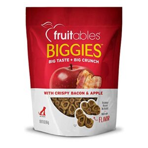 fruitables biggies dog biscuits – crunchy dog biscuits made with pumpkin – healthy dog treats packed with real fruit flavor – free of wheat, corn and soy – crispy bacon & apple – 16 oz