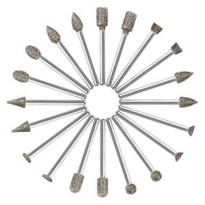 luo ke 20 pcs diamond burr set, stone carving sets diamond mounted grinding bits with 1/8'' shank for dremel rotary tools (60 grit)