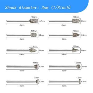 Luo ke 20 Pcs Diamond Burr Set, Stone Carving Sets Diamond Mounted Grinding Bits with 1/8'' Shank for Dremel Rotary Tools (60 Grit)