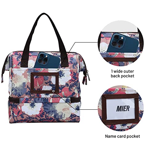 MIER Womens Small Lunch Box Bag Insulated Lunch Cooler Bags Cute Leak Proof Meal Prep Lunchbox with Pockets for Work Daytrip, Double Deck, Floral Anemone