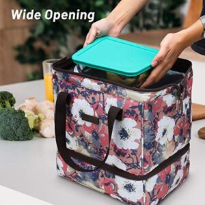 MIER Womens Small Lunch Box Bag Insulated Lunch Cooler Bags Cute Leak Proof Meal Prep Lunchbox with Pockets for Work Daytrip, Double Deck, Floral Anemone